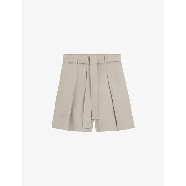 BOSS Front-pleat Wide-leg High-rise Linen-blend Shorts - Open Miscellaneous