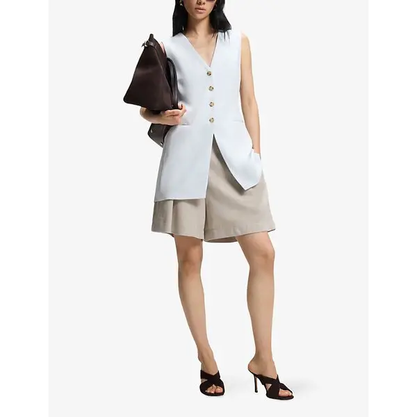 BOSS Front-pleat Wide-leg High-rise Linen-blend Shorts