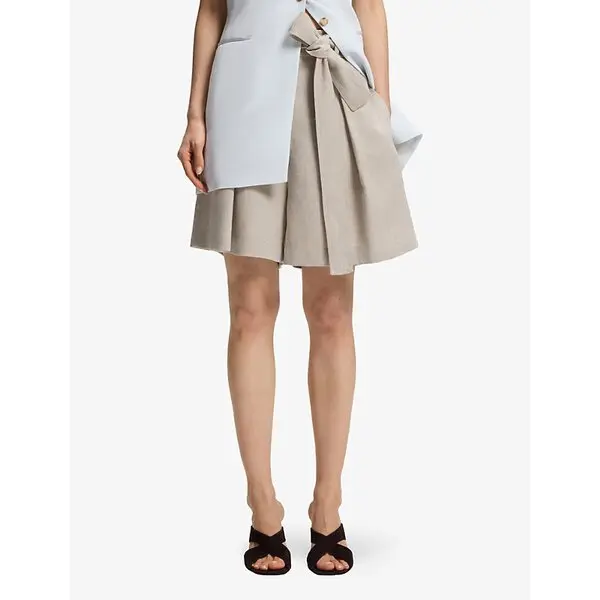 BOSS Front-pleat Wide-leg High-rise Linen-blend Shorts