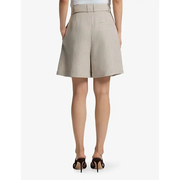 BOSS Front-pleat Wide-leg High-rise Linen-blend Shorts