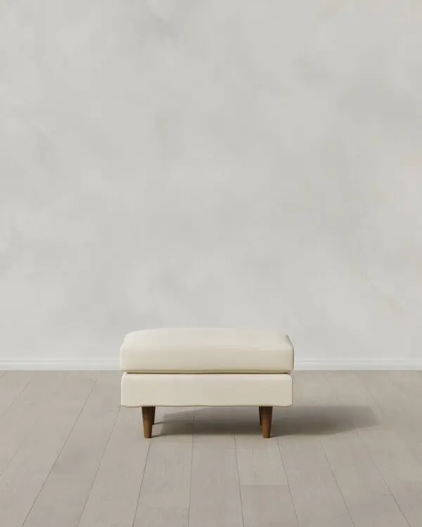 Quince Atlas Midcentury Ottoman In Performance Velvet - Ivory