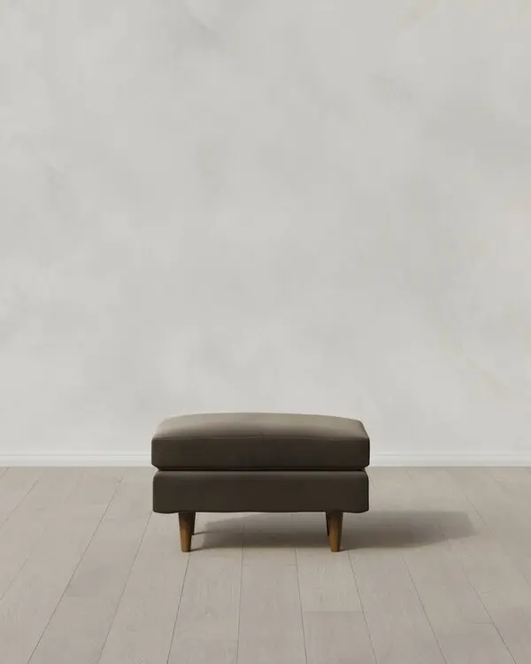 Quince Atlas Midcentury Ottoman In Performance Velvet - Sable