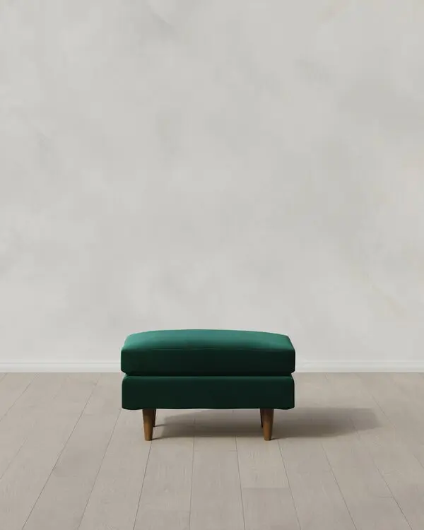 Quince Atlas Midcentury Ottoman In Performance Velvet - Spruce