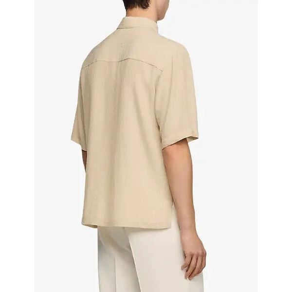 Sandro Pleated Shark-collar Woven Shirt - Sand