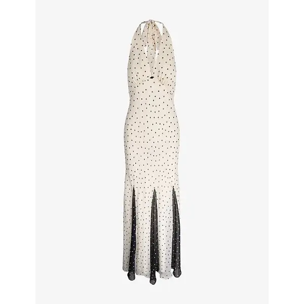 OMNES Vivi Polka-dot Chiffon Maxi Dress - White Polka Dot