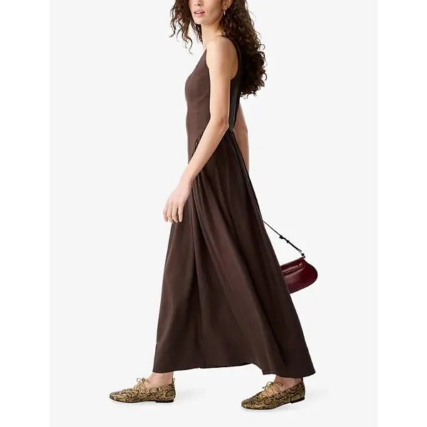 OMNES Suri Square-neck Linen-blend Maxi Dress - Chocolate