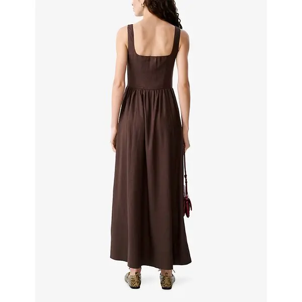 OMNES Suri Square-neck Linen-blend Maxi Dress - Chocolate