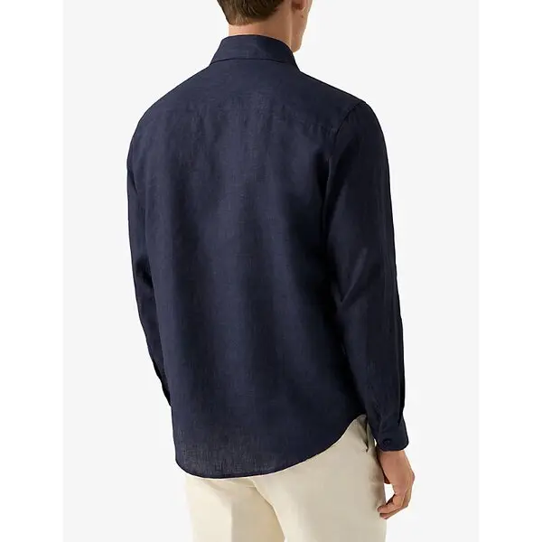 Eton Casual-fit Long-sleeve Linen Shirt - Navy Blue