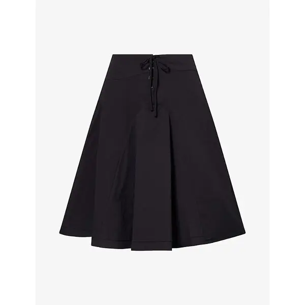 PEACHY DEN Flared Cotton Midi Skirt - Black