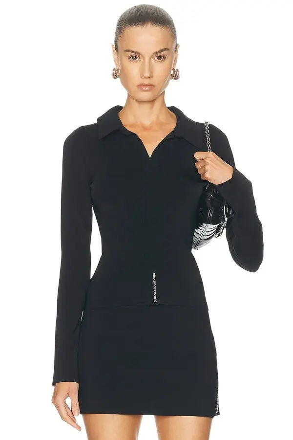 Alexander Wang Long Sleeve Polo Top With Embroidered Logo