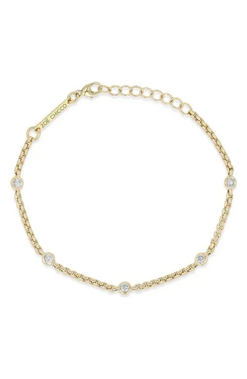 Zoe Chicco Diamond Station Box Chain Bracelet - 14k Yellow Gold