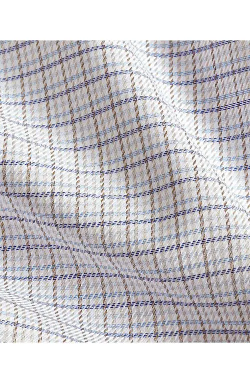 David Donahue Trim Fit Twill Check Cotton Dress Shirt - Dune/multi