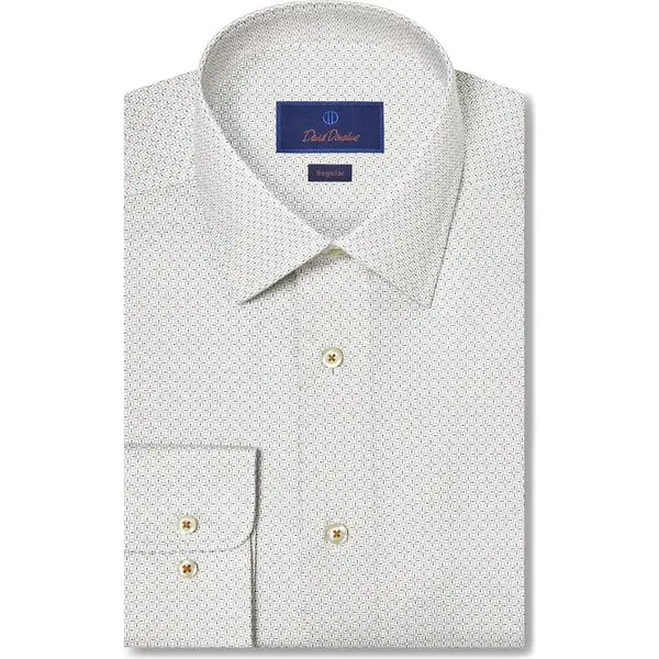 David Donahue Regular Fit Geometric Cotton Dress Shirt - Dune