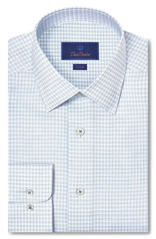 David Donahue Trim Fit Check Stretch Cotton Twill Dress Shirt - White/blue