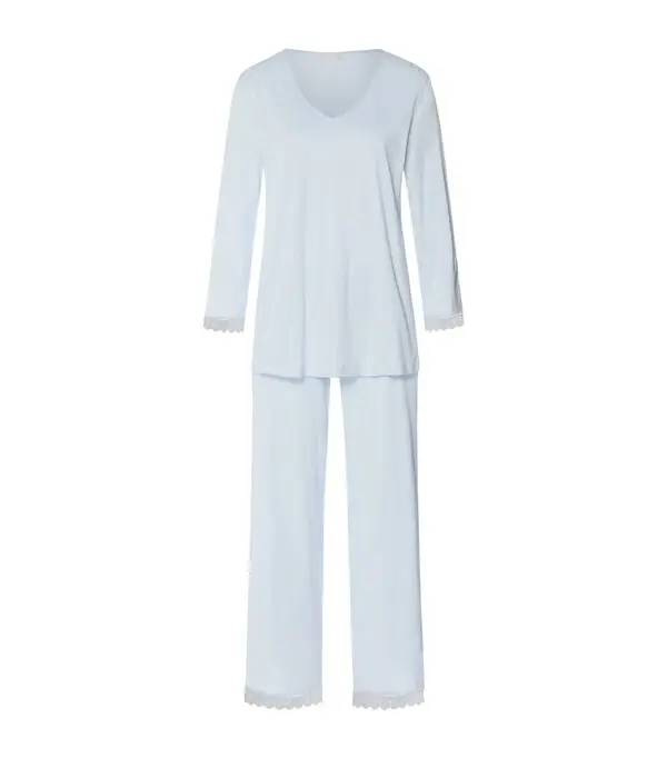 Hanro Cotton Long Inaya Pyjama Set - Blue
