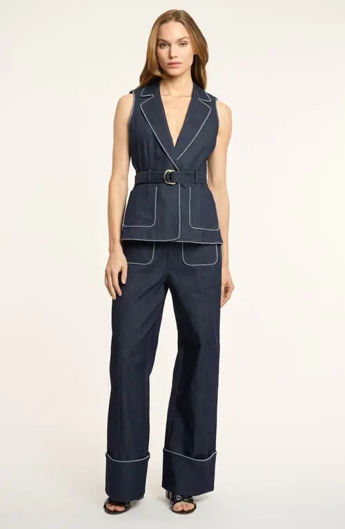 Cinq À Sept Andrea Denim Vest With Whipstitch Trim