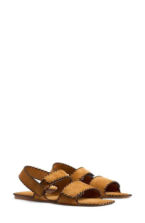 Khaite Boden Whipstitch Slingback Sandals - Caramel
