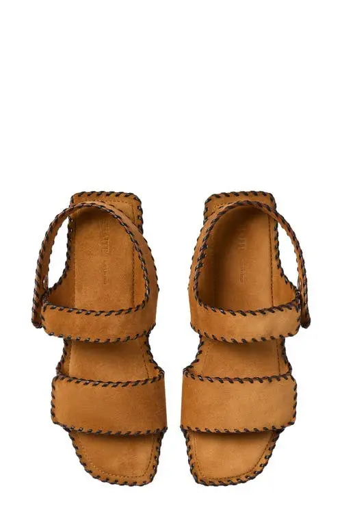Khaite Boden Whipstitch Slingback Sandals - Caramel