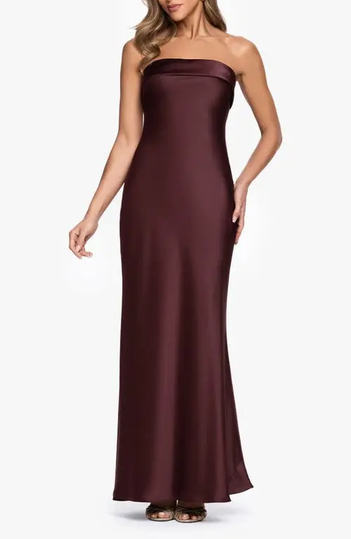 XSCAPE EVENINGS Strapless Satin Gown - Chocolate