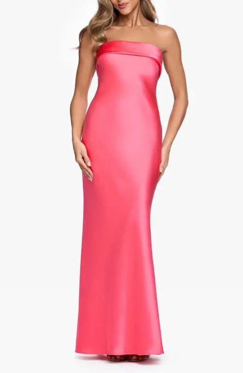 XSCAPE EVENINGS Strapless Satin Gown - Coral