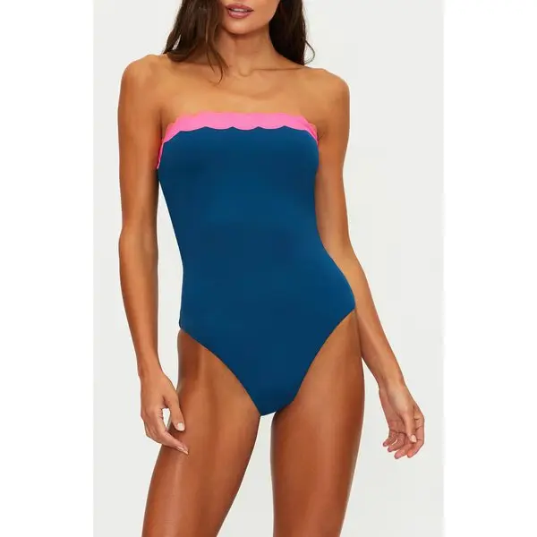 Beach Riot Josy Scalloped Bandeau One-piece Swimsuit - Seashell Isle Colorblock