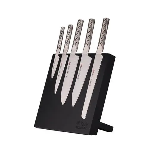 GLOBAL Bitoku Ukon Essentials 6 Piece Knife Set With Magnetic Block - Rubberwood
