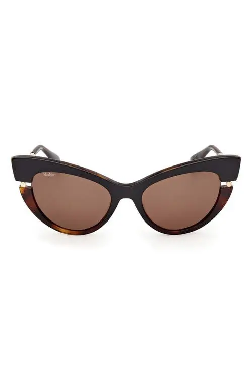 Max Mara 56mm Cat Eye Sunglasses - Black Havana Pale Gold/brown