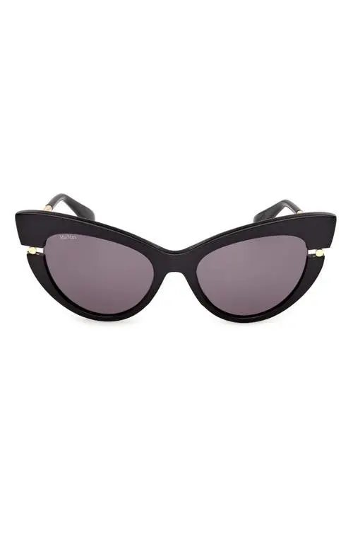 Max Mara 56mm Cat Eye Sunglasses - Shiny Black Gold/smoke
