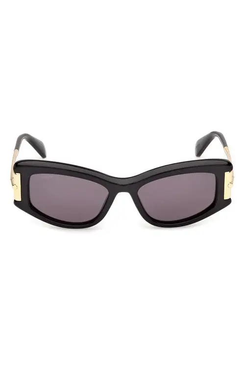 Max Mara 52mm Cat Eye Sunglasses - Shiny Black Deep Gold/smoke