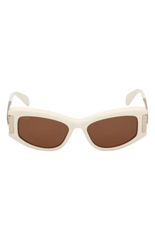 Max Mara 52mm Cat Eye Sunglasses - Shiny White Pale Gold/brown
