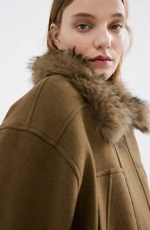 Mango Blouson Jacket With Faux Fur Collar