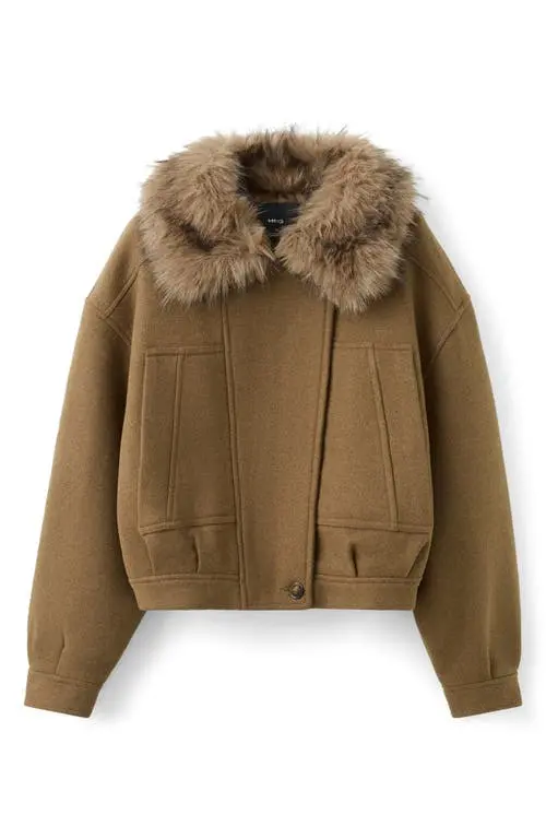 Mango Blouson Jacket With Faux Fur Collar
