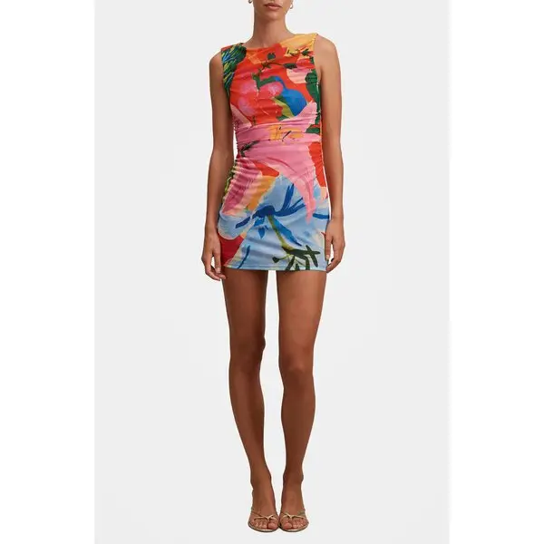 EVER NEW Lucille Ruched Mesh Minidress - Sola Tropical