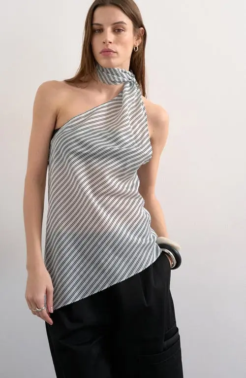 Topshop Stripe Scarf Halter Top - Medium Blue