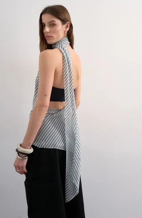 Topshop Stripe Scarf Halter Top - Medium Blue
