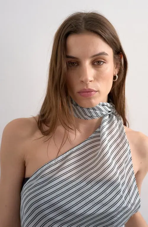 Topshop Stripe Scarf Halter Top - Medium Blue