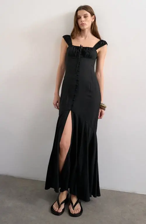 Topshop Tie Front Cap Sleeve Maxi Dress - Black
