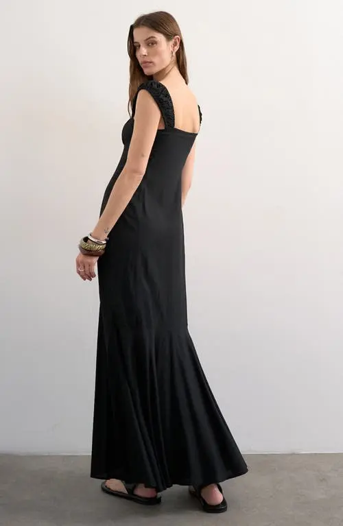 Topshop Tie Front Cap Sleeve Maxi Dress - Black
