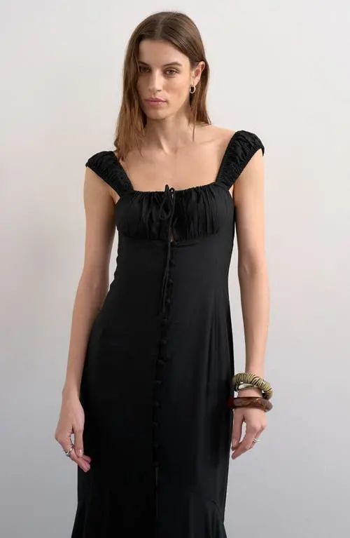 Topshop Tie Front Cap Sleeve Maxi Dress - Black