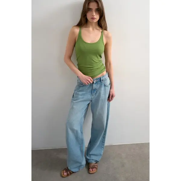 Topshop Rib Knit Racerback Tank - Green