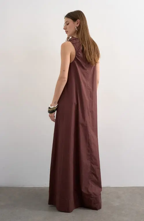 Topshop Ruched Cotton Poplin Maxi Dress