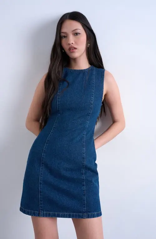 Topshop Sleeveless Denim Shift Mini Dress - Medium Blue