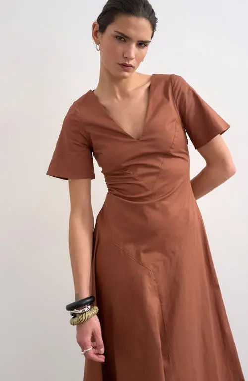 Topshop Seamed V-neck A-line Midi Dress
