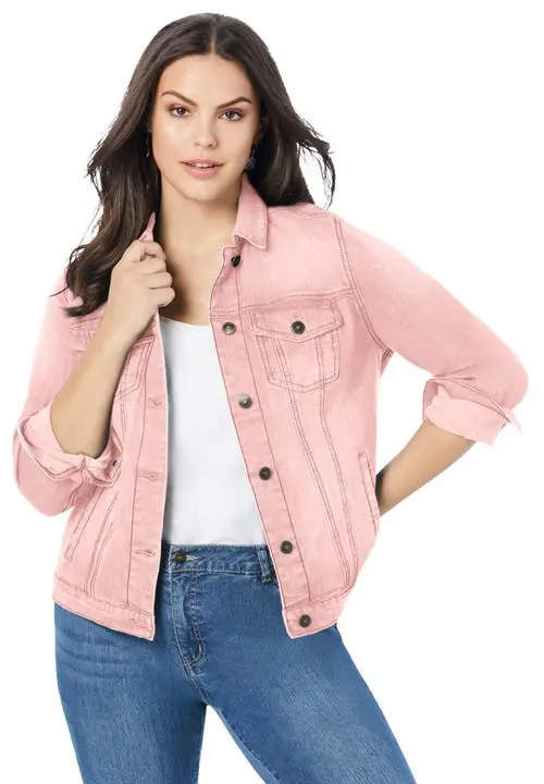 Roaman's Classic Stretch Denim Jacket - Soft Blush