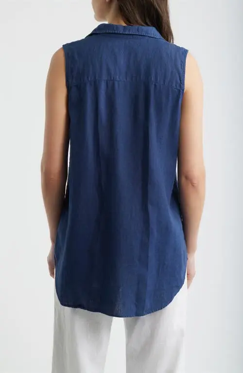 Frank & Eileen Finley Sleeveless Linen Button-up Shirt - Navy