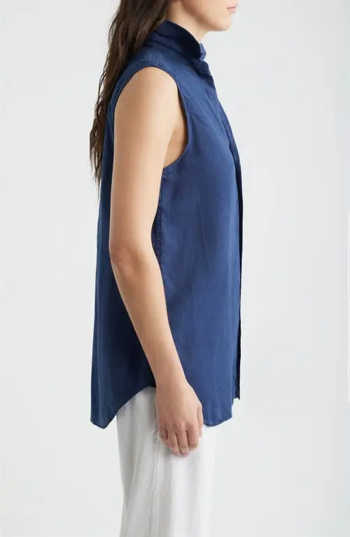 Frank & Eileen Finley Sleeveless Linen Button-up Shirt - Navy