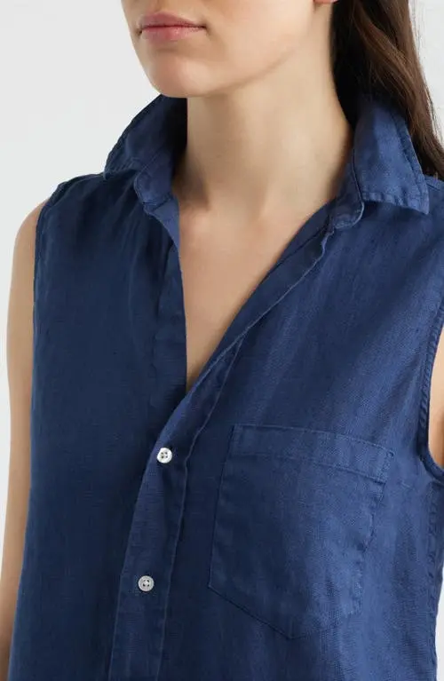 Frank & Eileen Finley Sleeveless Linen Button-up Shirt - Navy
