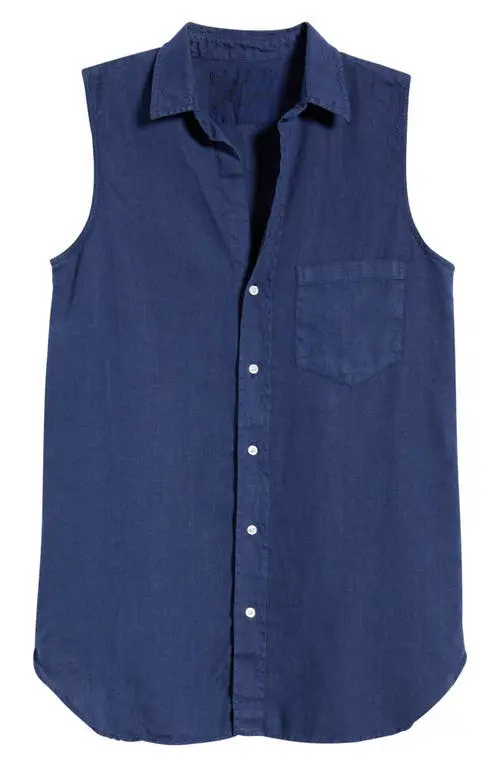 Frank & Eileen Finley Sleeveless Linen Button-up Shirt - Navy