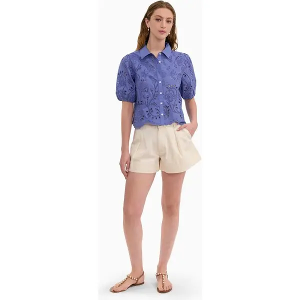 Rebecca Taylor Brielle Poplin Eyelet Shirt - Lavender Bloom