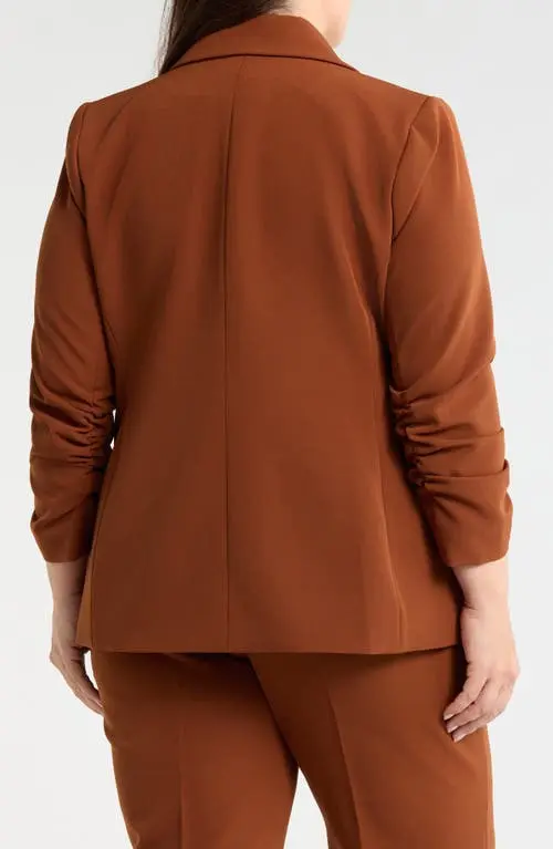TAHARI ASL Double-breasted Blazer With Ruched Sleeves - Cinnamon